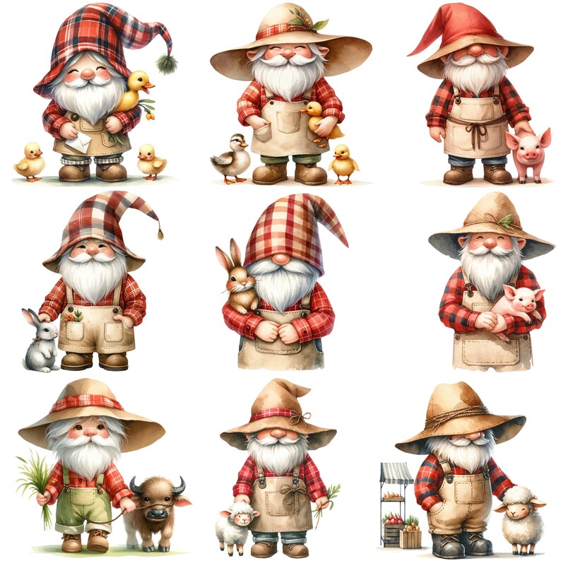 Watercolor Animal Farm Gnome Clipart Png, Animal Farm Gnome, Farmer ...