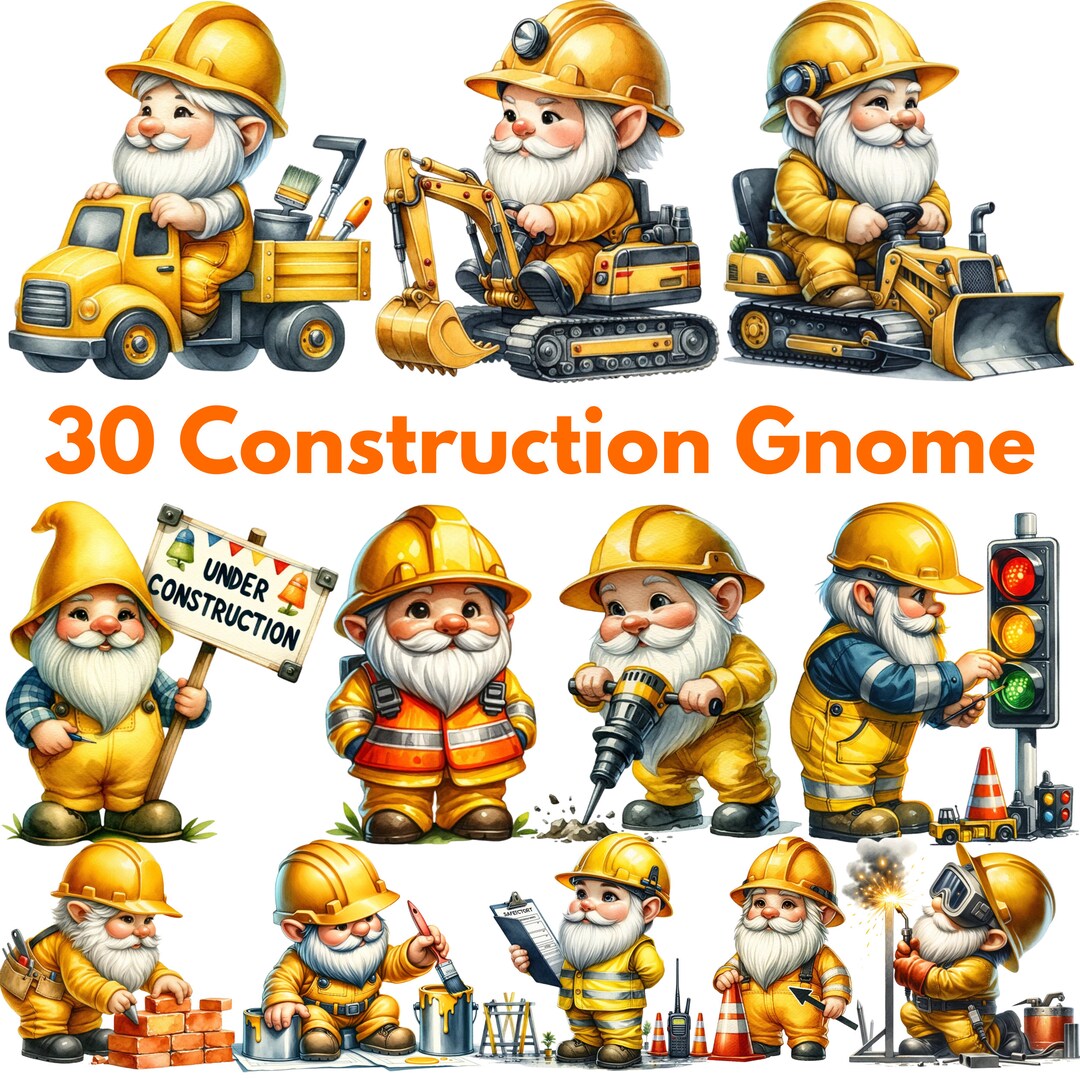Construction Gnomes Builder Gnomes Watercolor Clipart,construction Site Vehicles Excavator ...