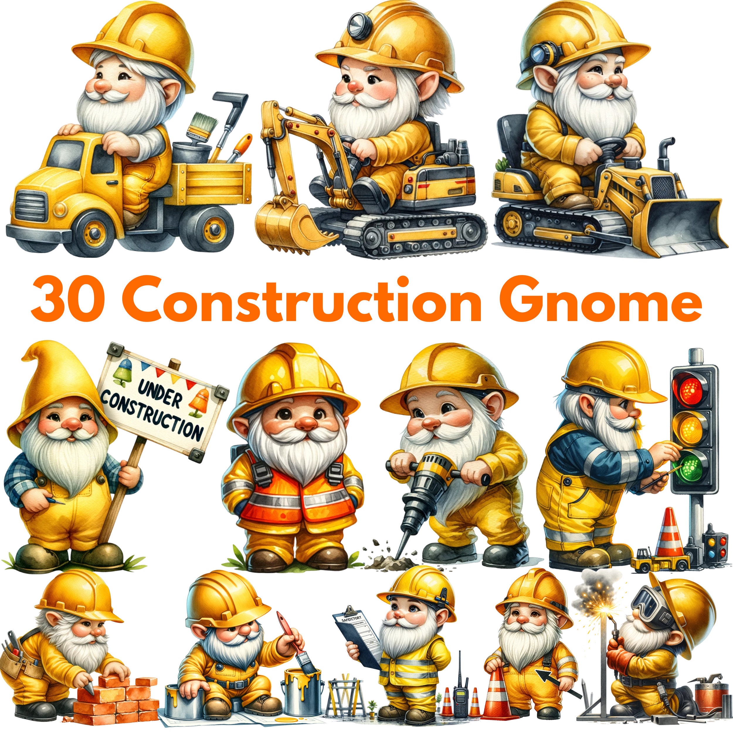 Construction Gnomes Builder Gnomes Watercolor Clipart,construction Site ...