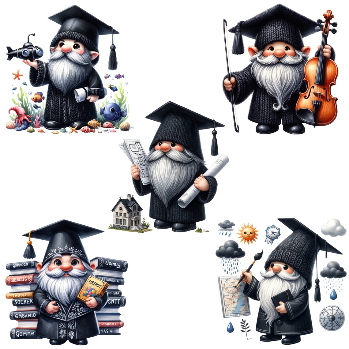 Watercolor Graduation Gnome Clipart, Gnomes Graduate PNG, Gnomes ...