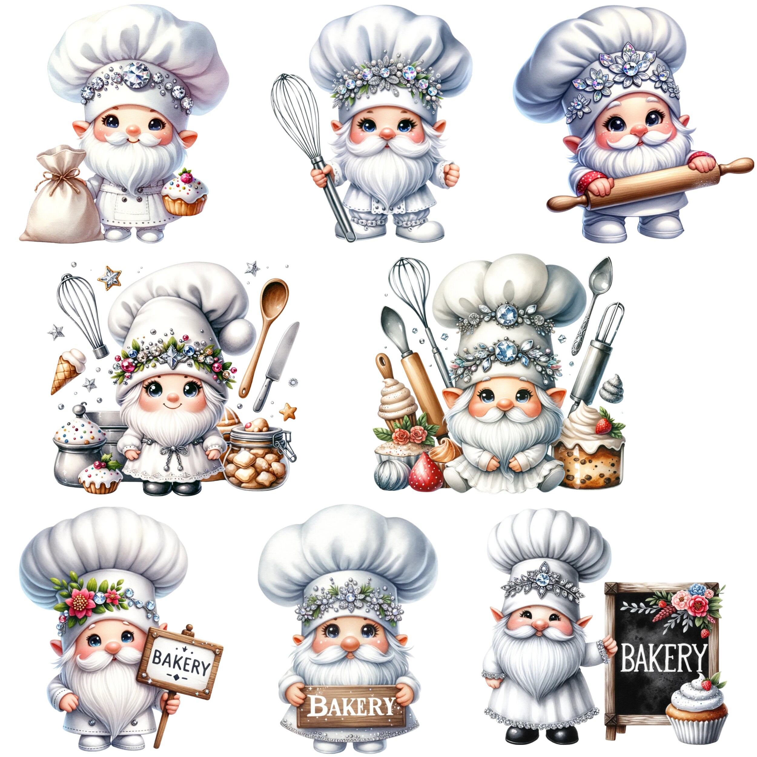 Gnome Pastry Chef Clipart, Baked With Love PNG, Gnome PNG, Valentines ...
