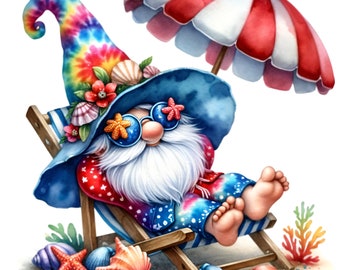 Summer Beach 3 Gnome Watercolor Clipart Png, Sea Summer Tie Dye Gnome ...