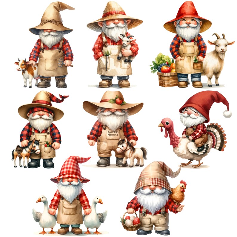 Watercolor Animal Farm Gnome Clipart Png, Animal Farm Gnome, Farmer ...