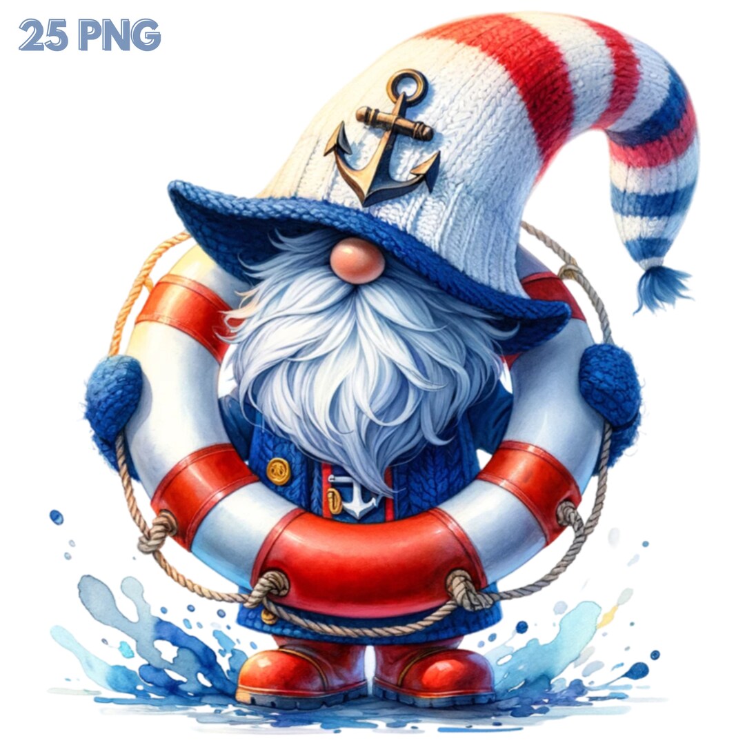 Nautical Gnome Watercolor Clipart, Sailor Gnome PNG , Beach Gnome ...