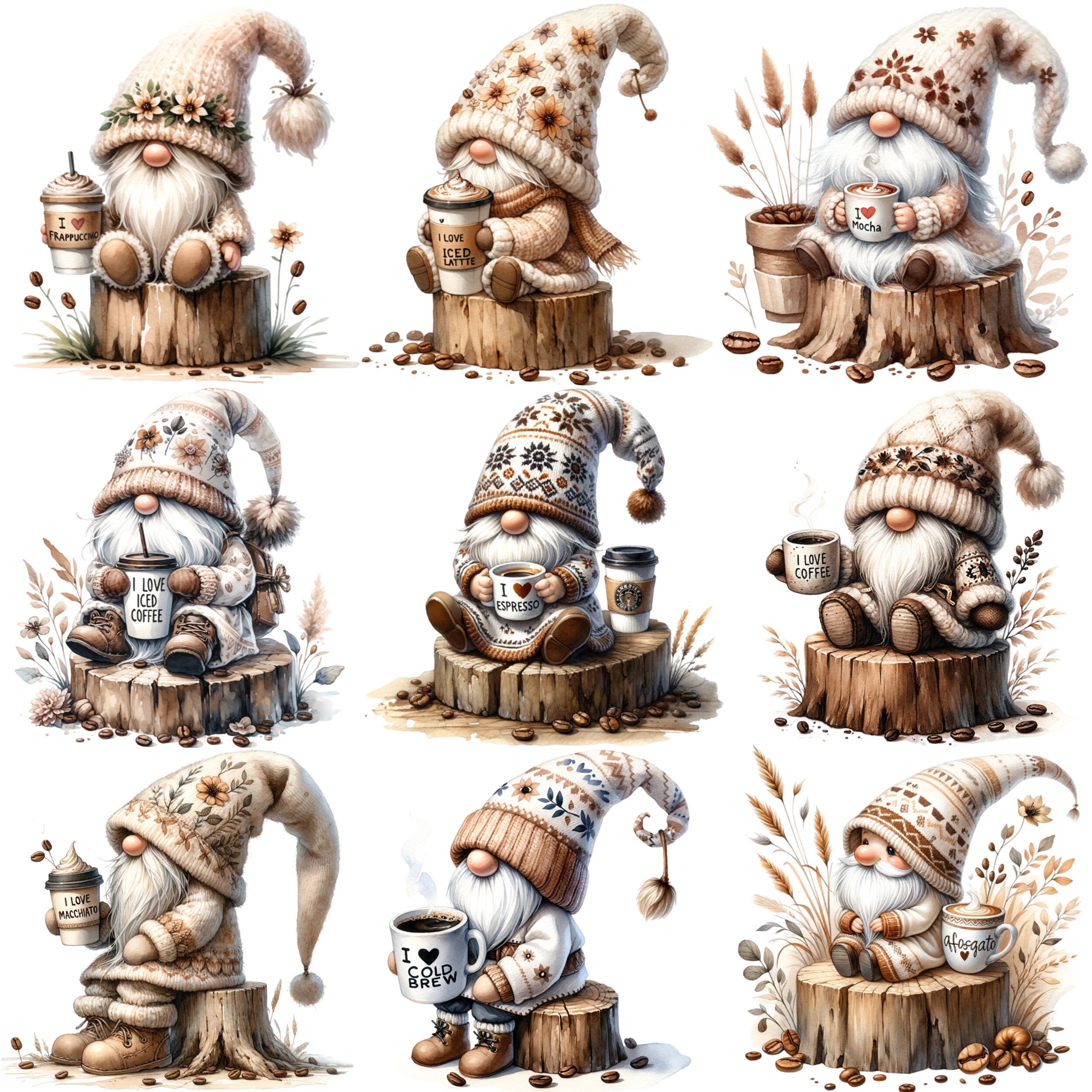 Watercolor I Love Coffee Gnomes Clipart ,coffee Gnomes PNG, Coffee ...