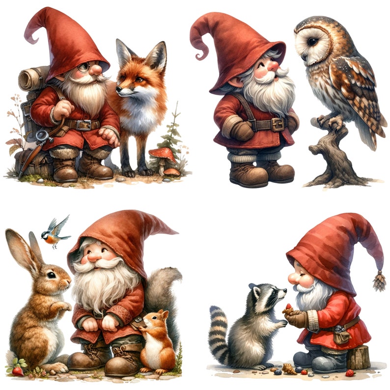 Woodland Gnome Clipart, Garden Gnome Watercolor Clipart, Watercolor ...