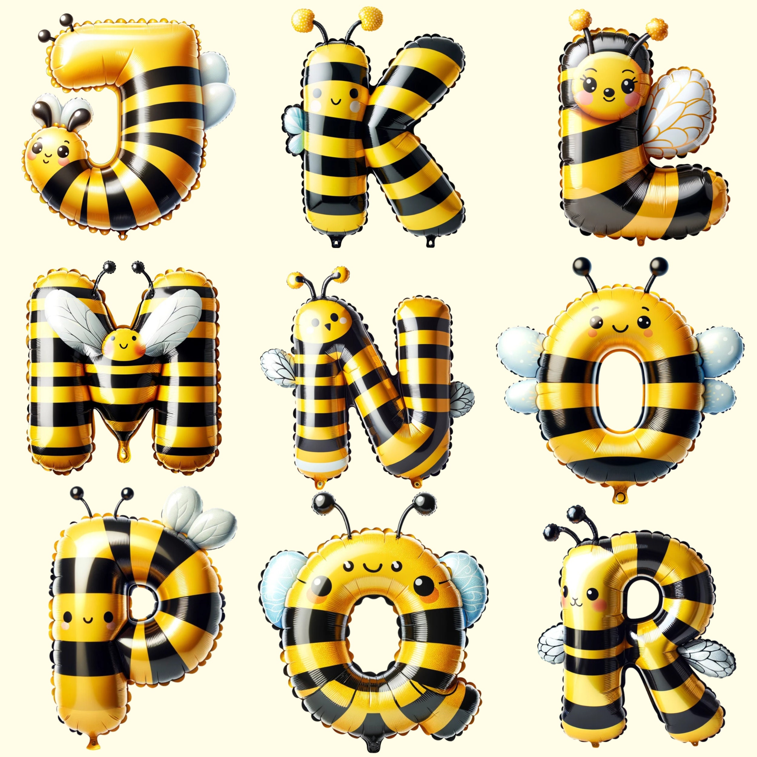 Bee Foil Balloon Alphabet Clip Art, Bee Alphabet A-Z Number 0-9 PNG ...