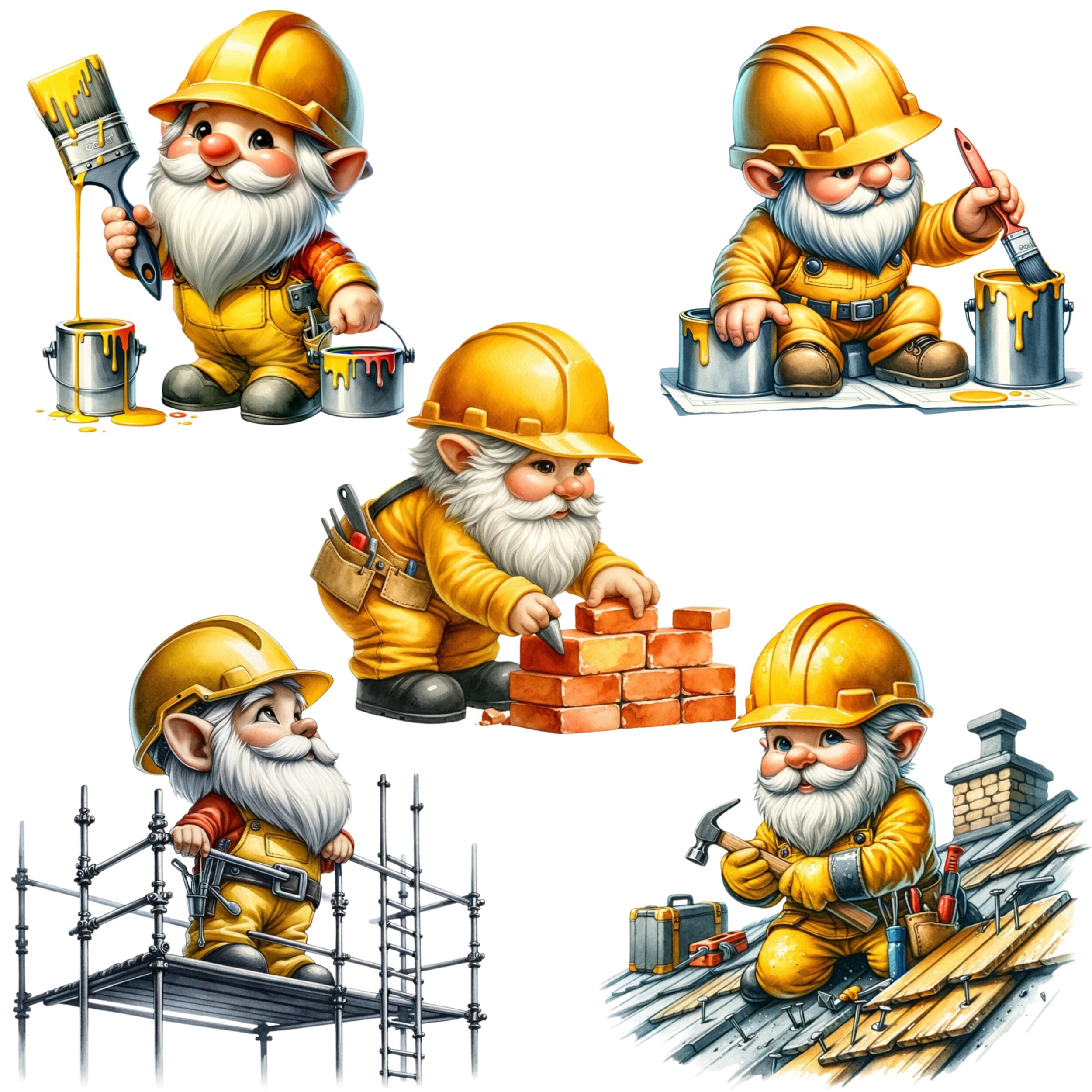 Construction Gnomes Builder Gnomes Watercolor Clipart,construction Site Vehicles Excavator ...