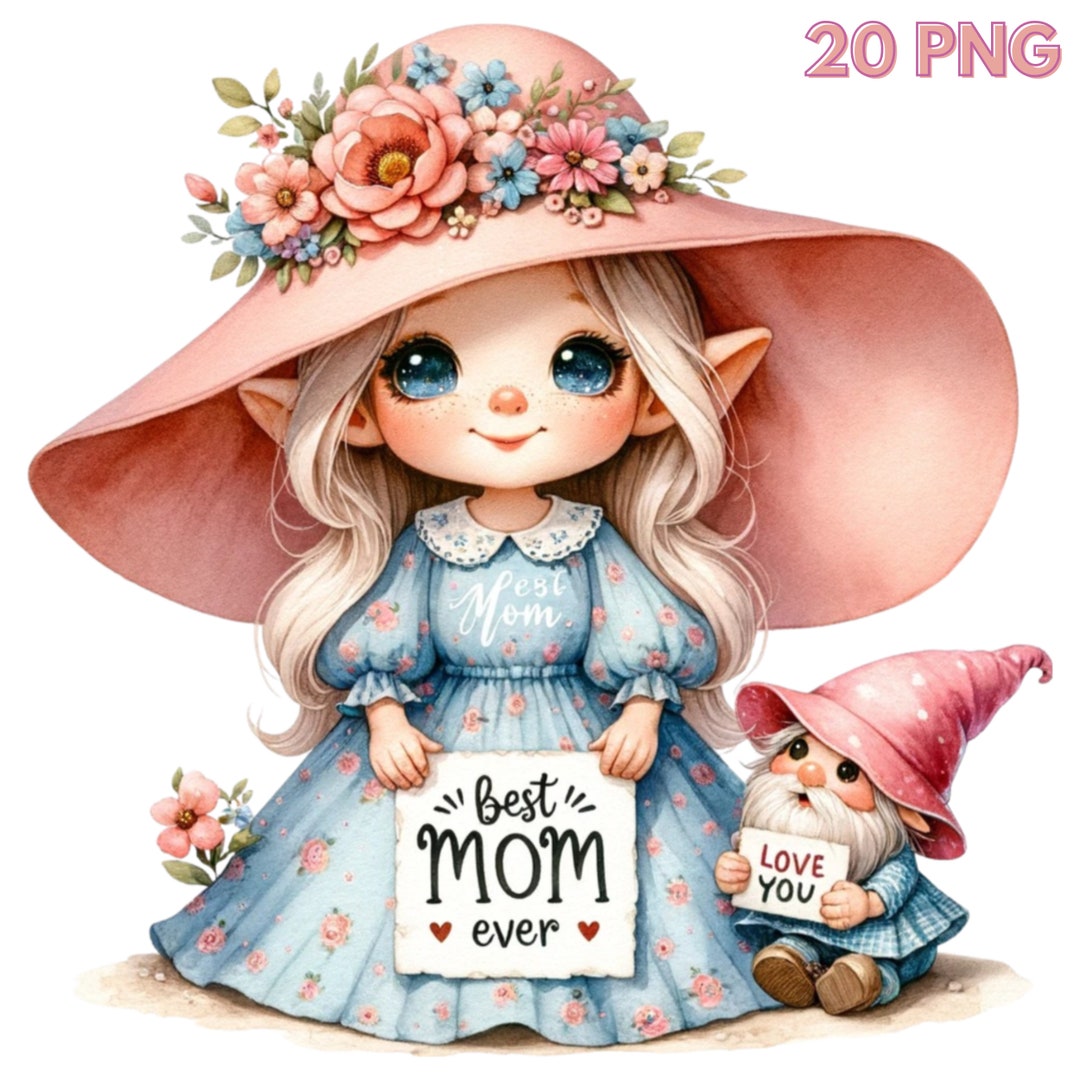 Mother's Day Gnome Watercolor Clipart, Mom Baby Watercolor PNG, Mother ...