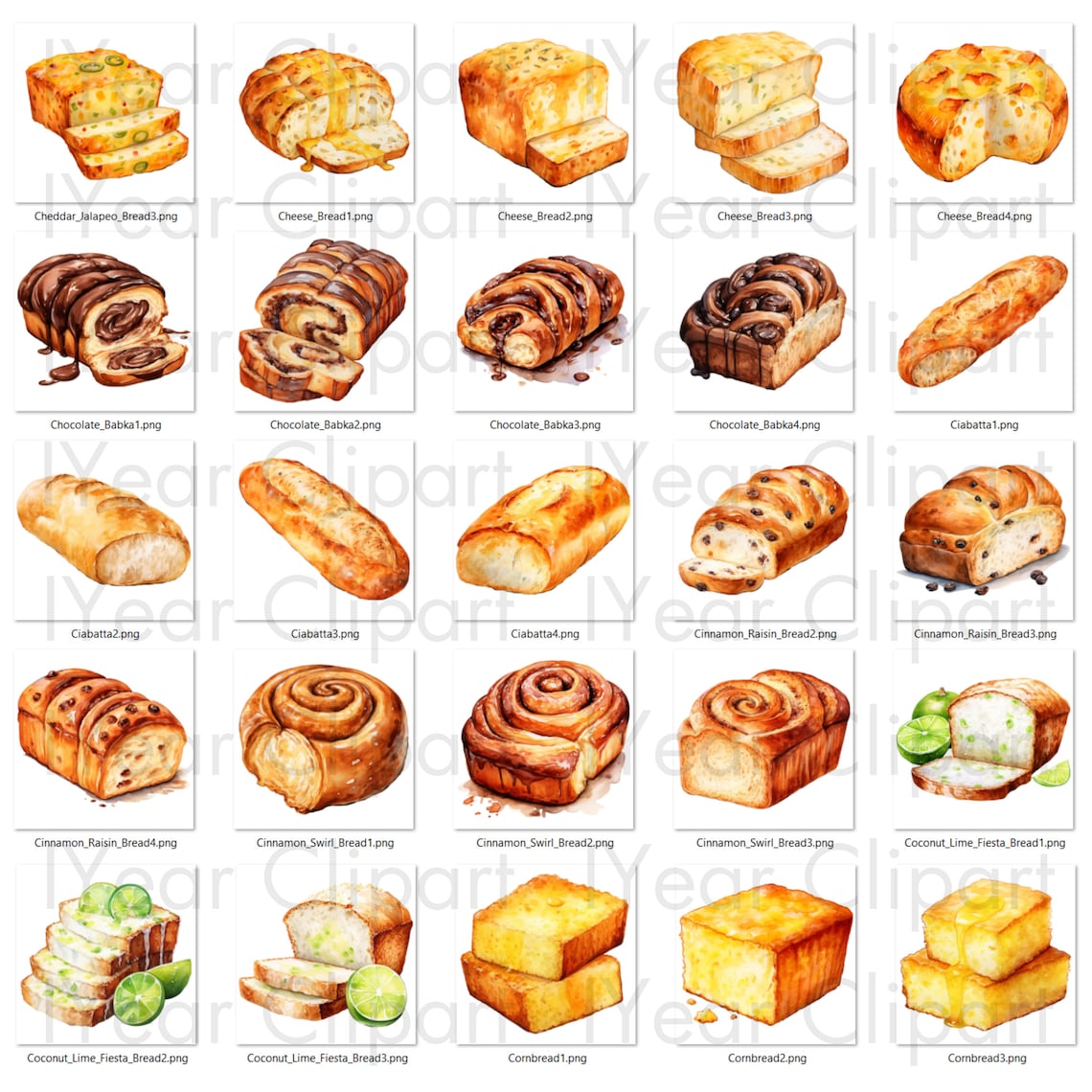 Baked Bakery Clipart Watercolor, Bread Clipart, Bakery Clipart, French ...