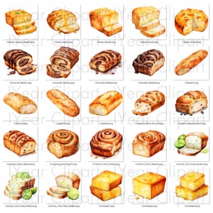 Baked Bakery Clipart Watercolor, Bread Clipart, Bakery Clipart, French ...