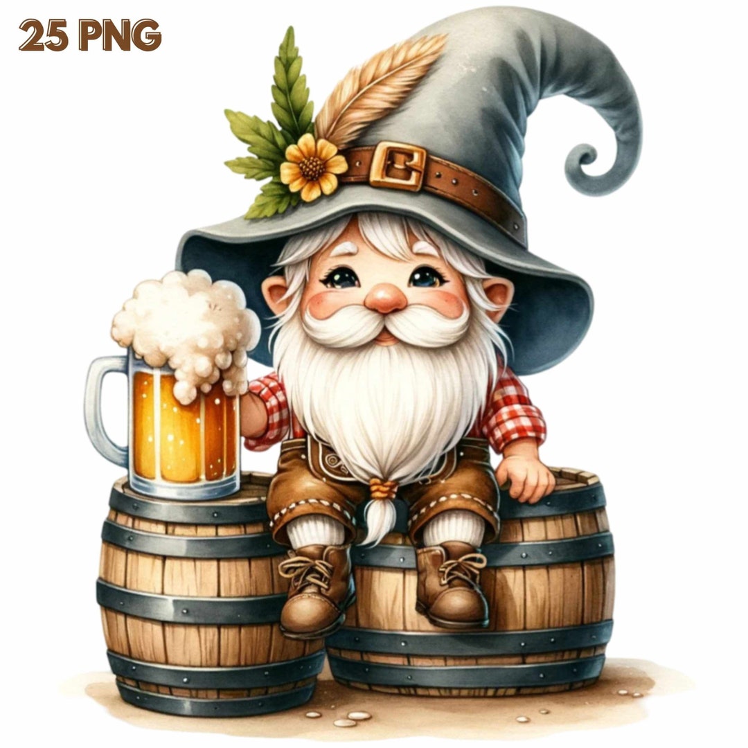 Watercolor Oktoberfest Gnome Clipart PNG, Beer Gnome Sublimation, Gnome ...