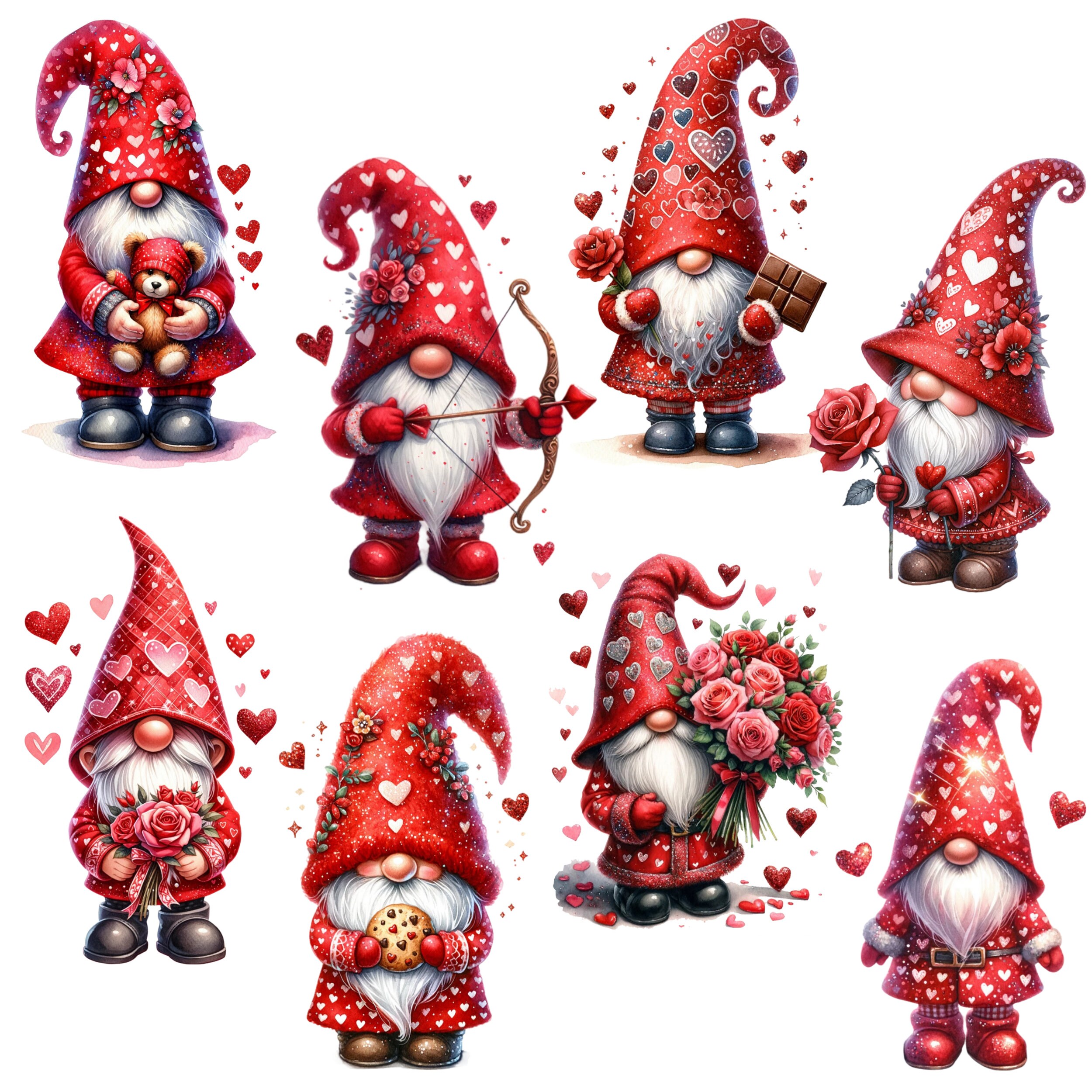 Watercolor Red Valentines Gnomes Clipart, Red Gnome Clipart PNG ...