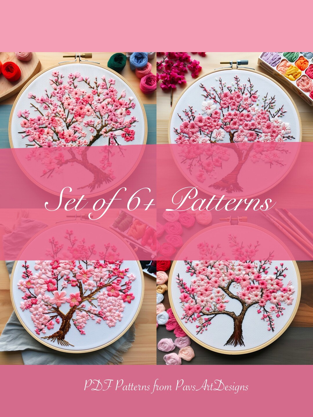 Cherry Blossom Embroidery Bundle PDF, 6+ Vibrant Hand Stitch Pattern ...