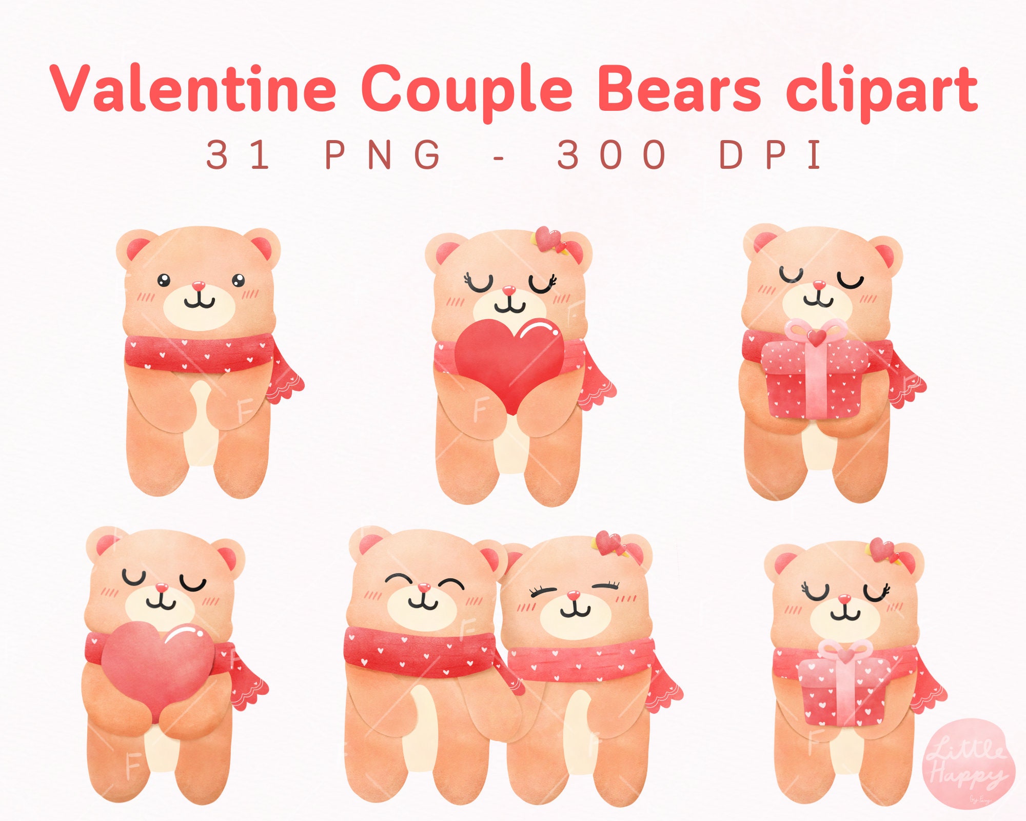 Valentine Couple Bears Clipart,valentine's Day Clipart,cute Bear ...