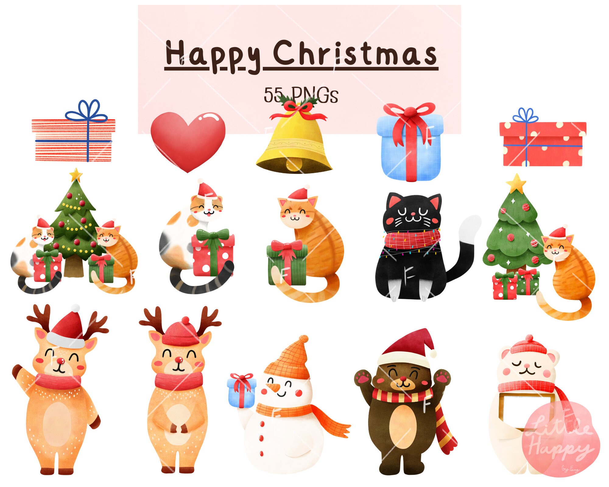 Cute Christmas Clipart , Cute Animal Clipart , Instant Download , Png ...