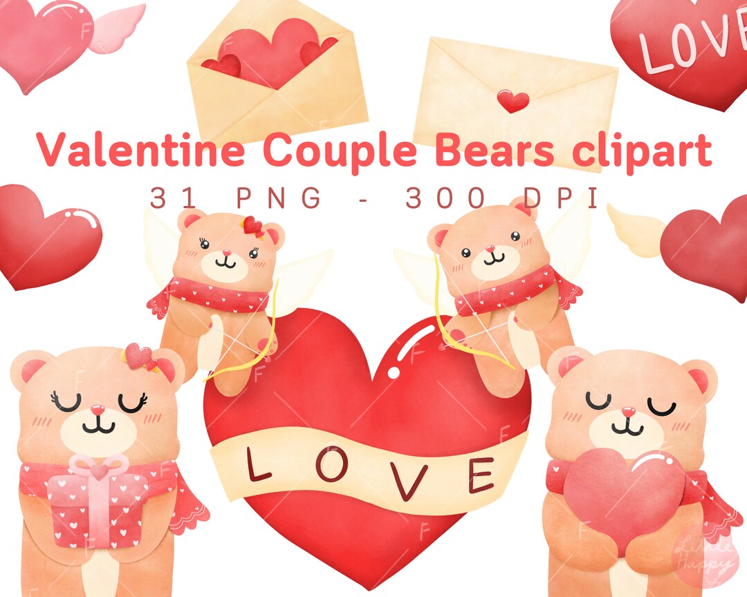 Valentine Couple Bears Clipart,valentine's Day Clipart,cute Bear ...