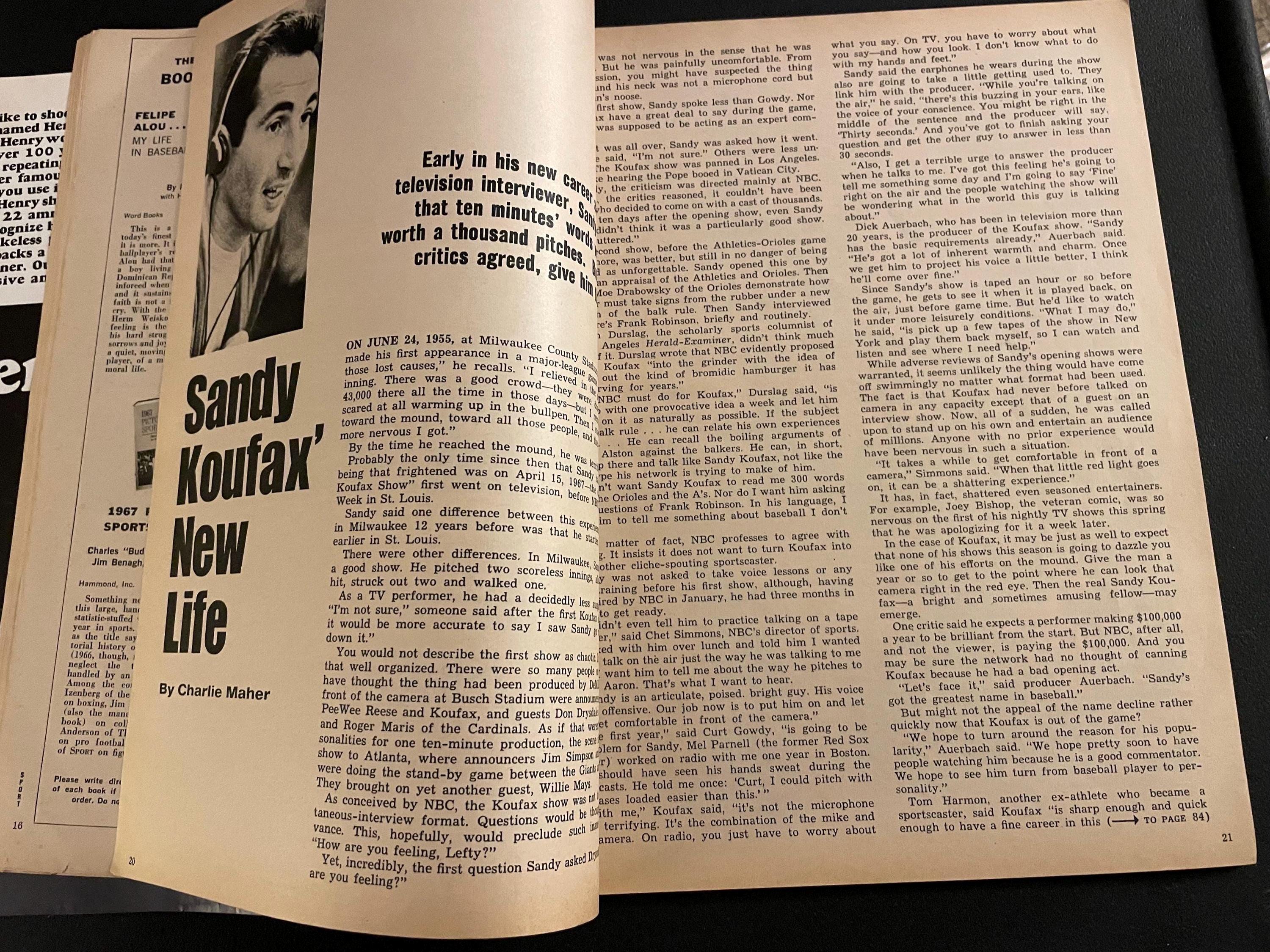 July 1967 Richie Allen SPORT Magazine With SANDY KOUFAX Feature - Etsy