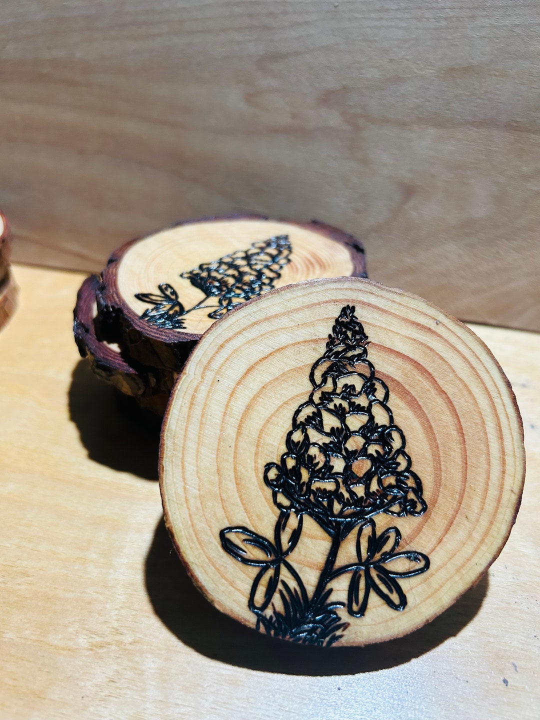 Handmade Wood Burned Bluebonnet Coasters - Etsy