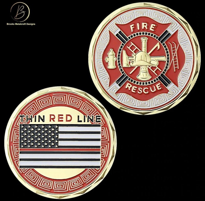US Fire Rescue Thin Red Line Flag Challenge Collectible Coin Fireman ...