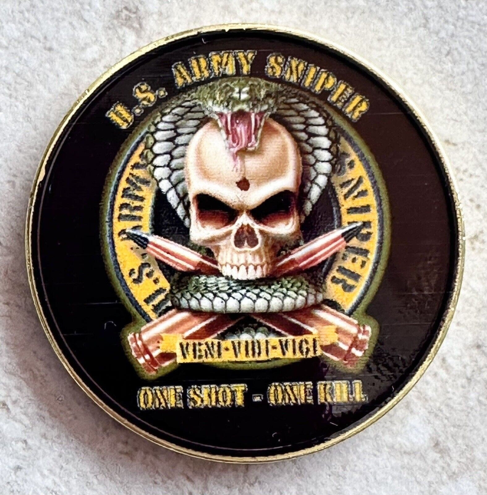UNITED STATES ARMY Sniper Challenge Coin one Shot One Kill With Velvet ...