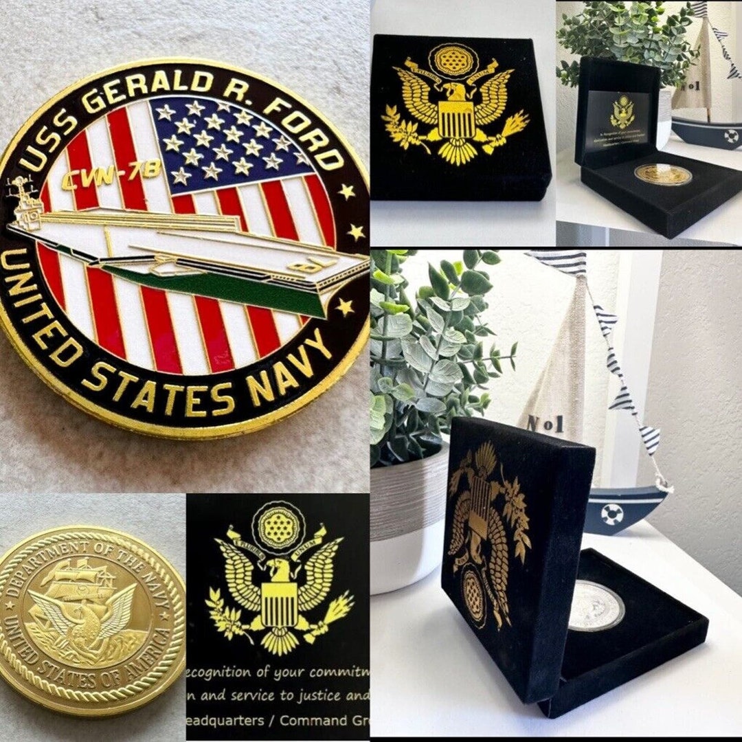 US NAVY USS Gerald R. Ford Cv-78 Challenge Coin With Special Velvet ...