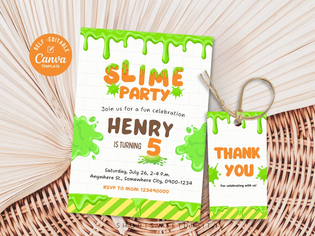 Green Slime Editable Invitation, Slime Printable Birthday Invite, Boys ...
