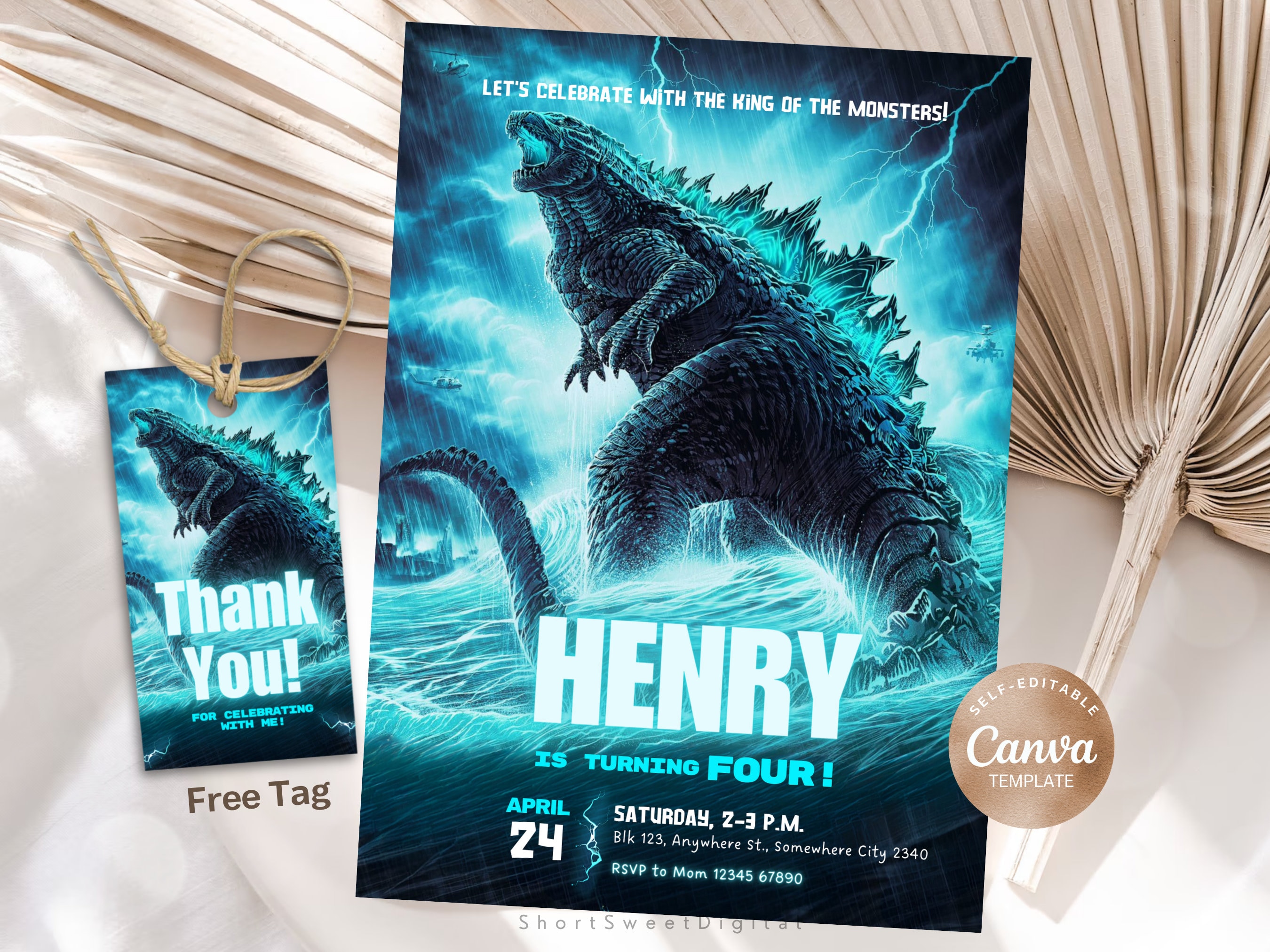 Godzilla Invitation, Godzilla Boys Editable Birthday Invitation ...