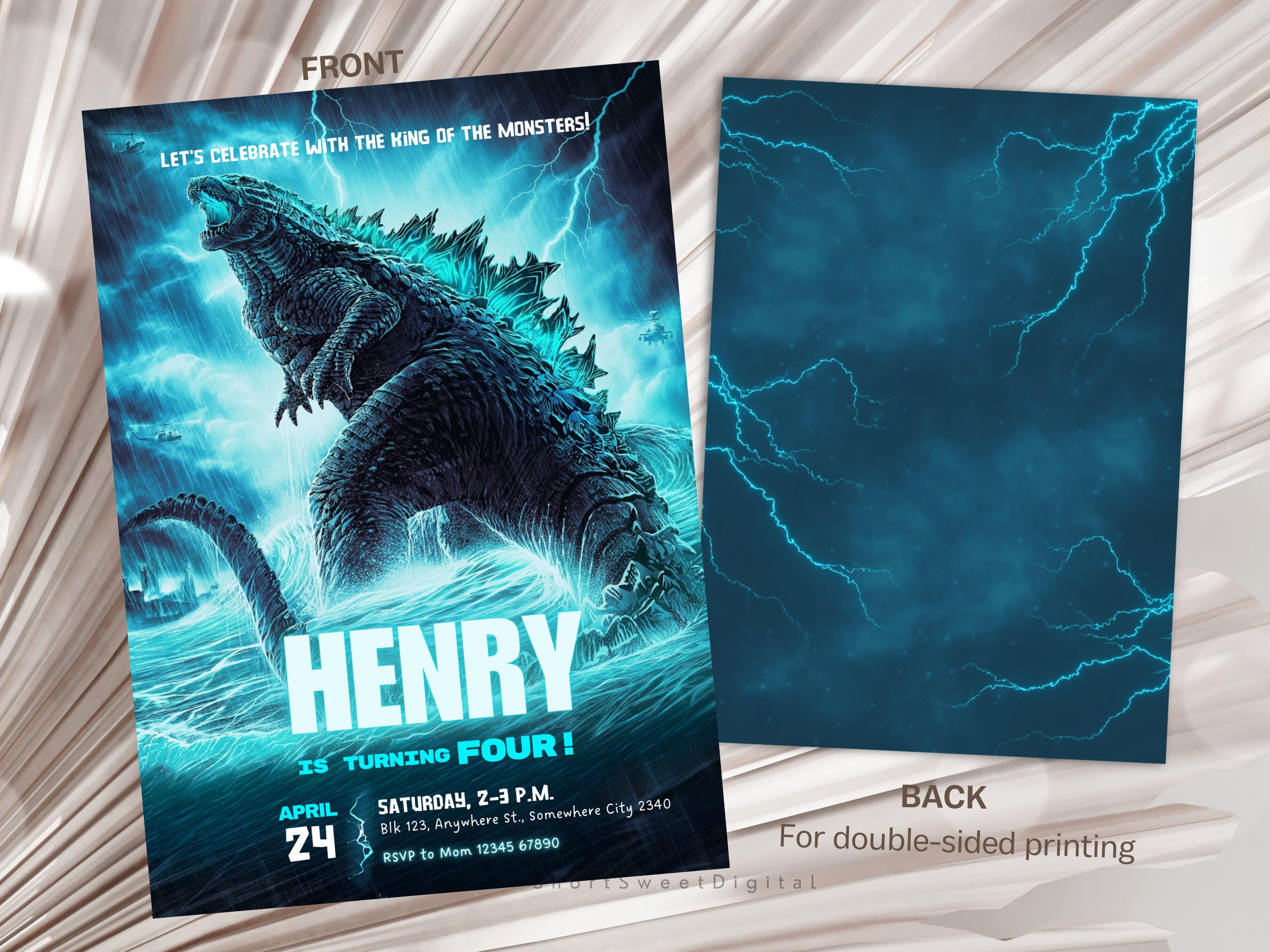 Godzilla Invitation, Godzilla Boys Editable Birthday Invitation ...