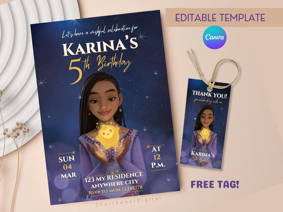 Wish Asha Star Birthday Invitation Template, Printable Wish Party ...