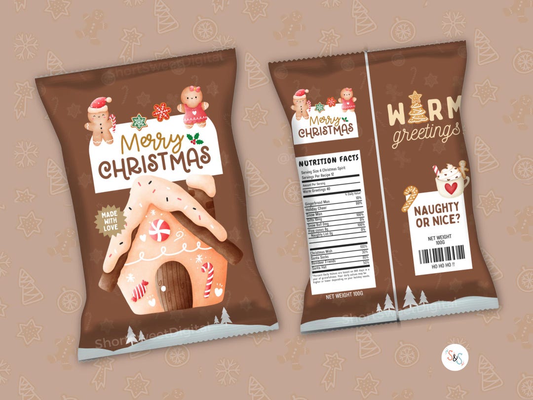 Gingerbread Chipbag Label, Christmas Chipbag Label, Printable Christmas ...
