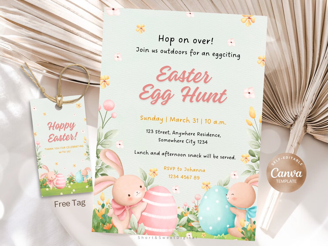 Easter Printable Invitation, Easter Egg Hunt Invitation Template ...