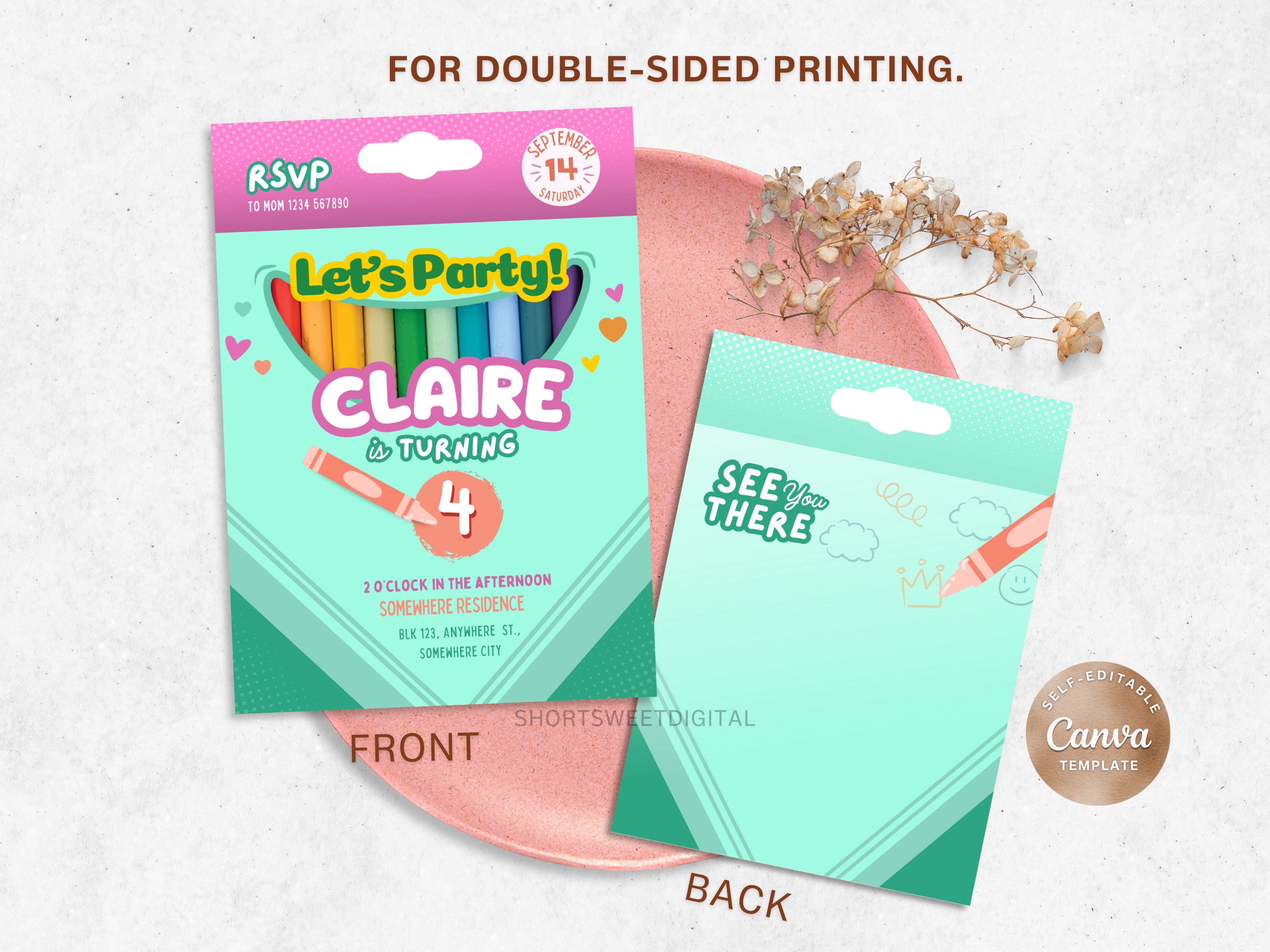 Crayon Theme Printable Invitation Template, Crayon Editable Girls ...