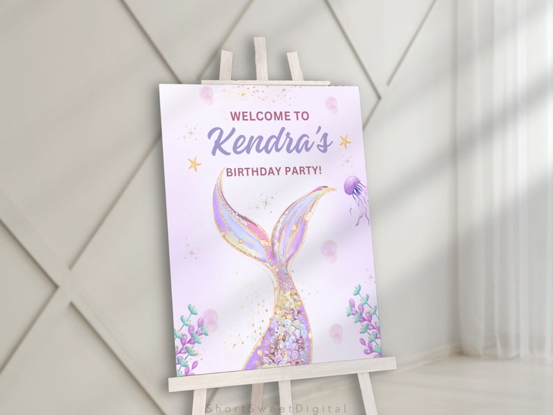 Editable Mermaid Tail Birthday Sign Banner, Printable Mermaid Welcome ...