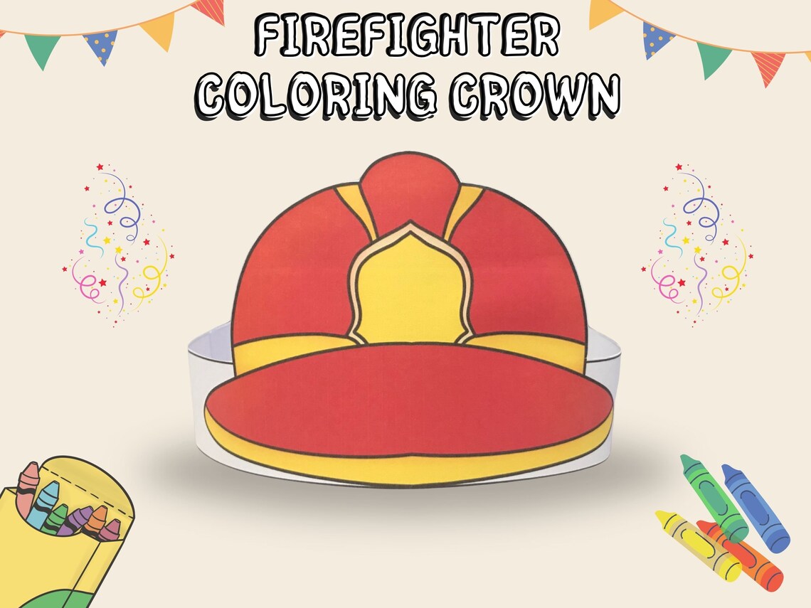 Firefighter Helmet Crown, Profession Crown Craft, Coloring Crown ...
