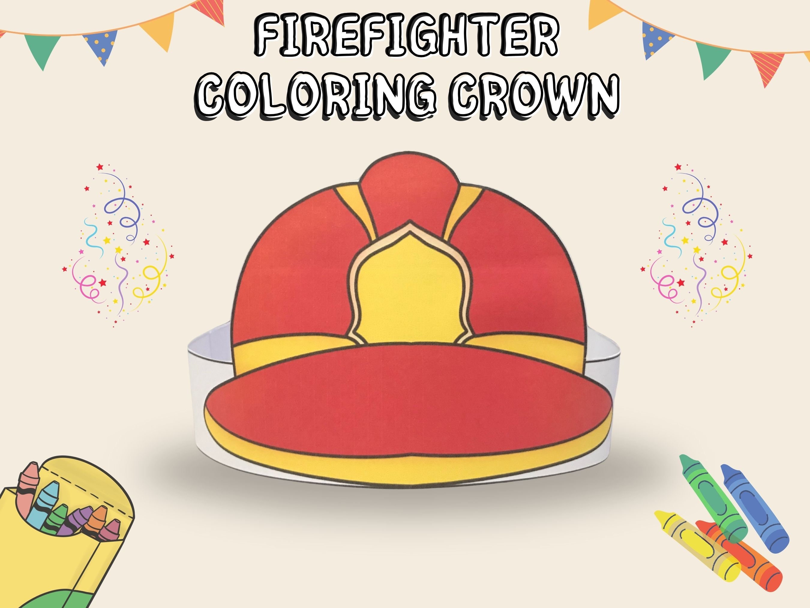 Firefighter Helmet Crown, Profession Crown Craft, Coloring Crown ...