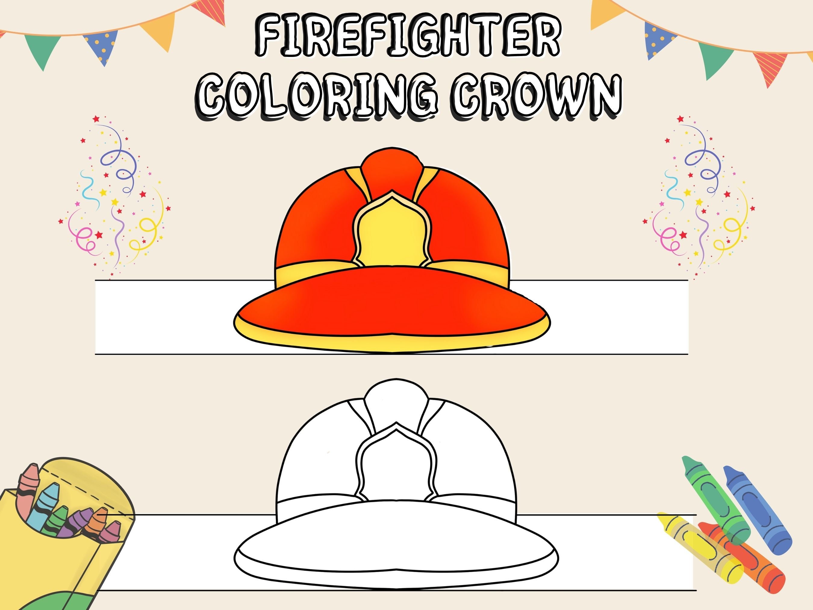 Firefighter Helmet Crown, Profession Crown Craft, Coloring Crown ...