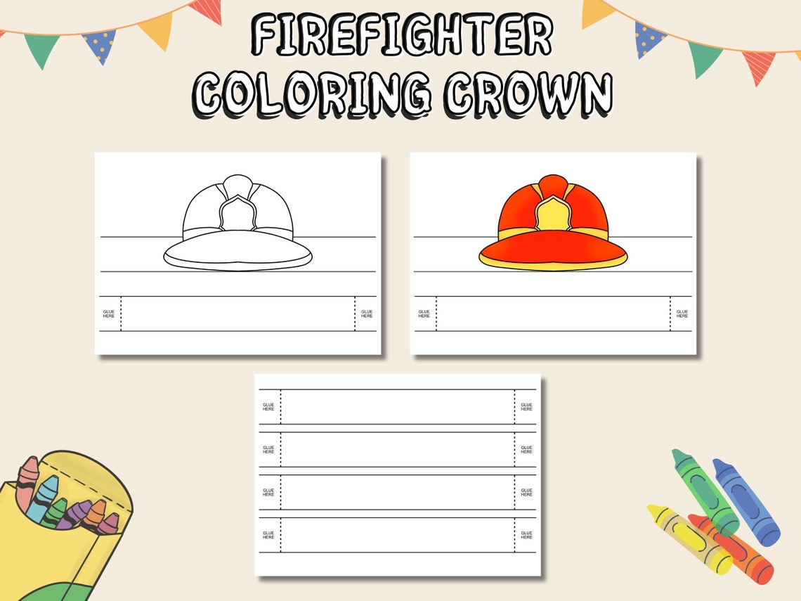 Firefighter Helmet Crown, Profession Crown Craft, Coloring Crown ...