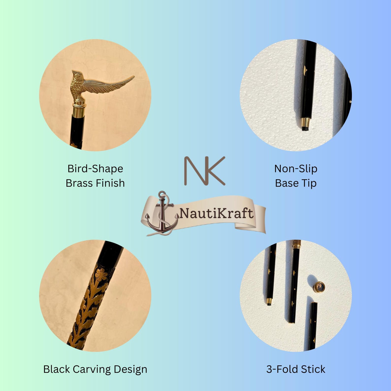 Brass Bird Handle Walking Cane: Victorian Foldable Wooden Stick - Etsy