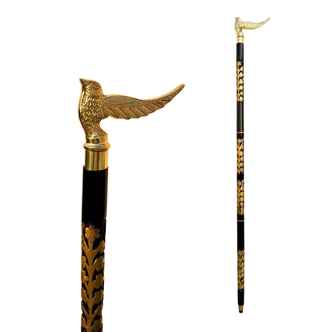 Brass Bird Handle Walking Cane: Victorian Foldable Wooden Stick - Etsy