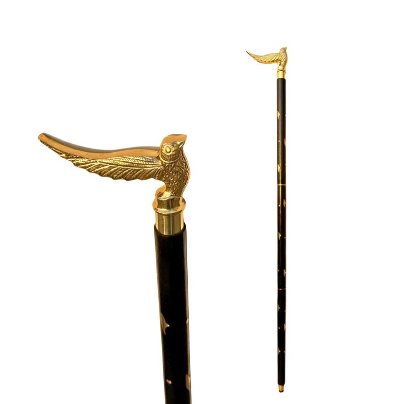Brass Bird Handle Walking Cane: Victorian Foldable Wooden Stick - Etsy
