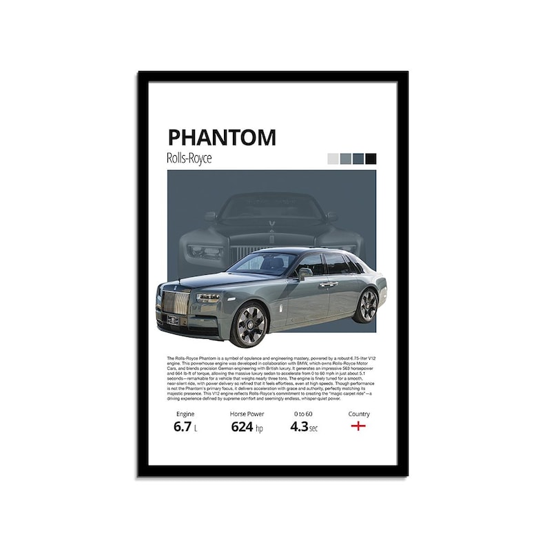 Phantom Rolls Royce Poster Car Poster Print Digital Download Wall ...