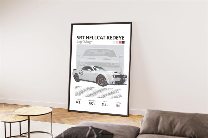 Dodge Challenger Hellcat SRT Poster – Digital Car Wall Art for ...