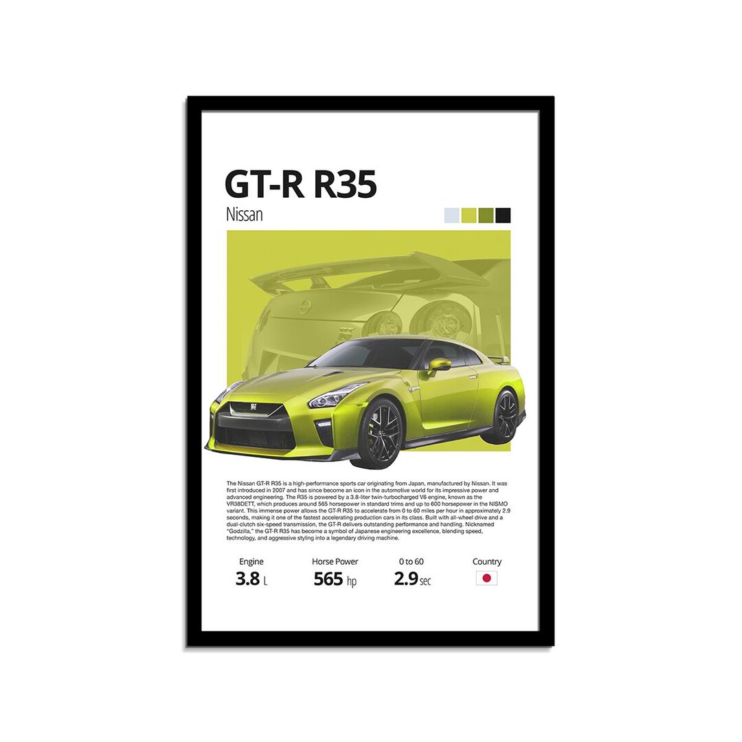 Nissan GTR R35 Poster Car Poster Print Digital Download Wall Husband ...