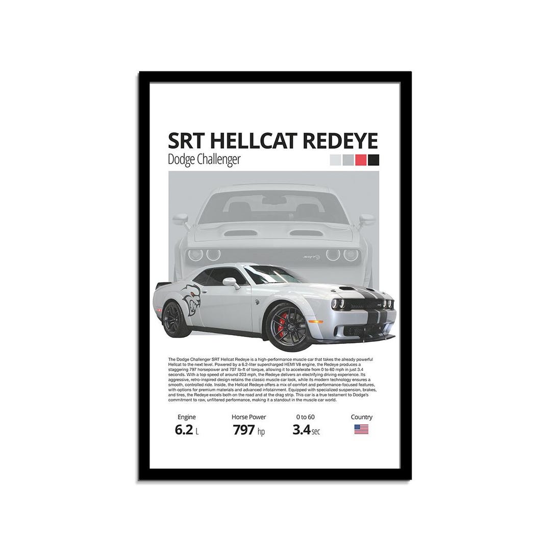 Dodge Challenger Hellcat SRT Poster Car Poster Print Digital Download ...