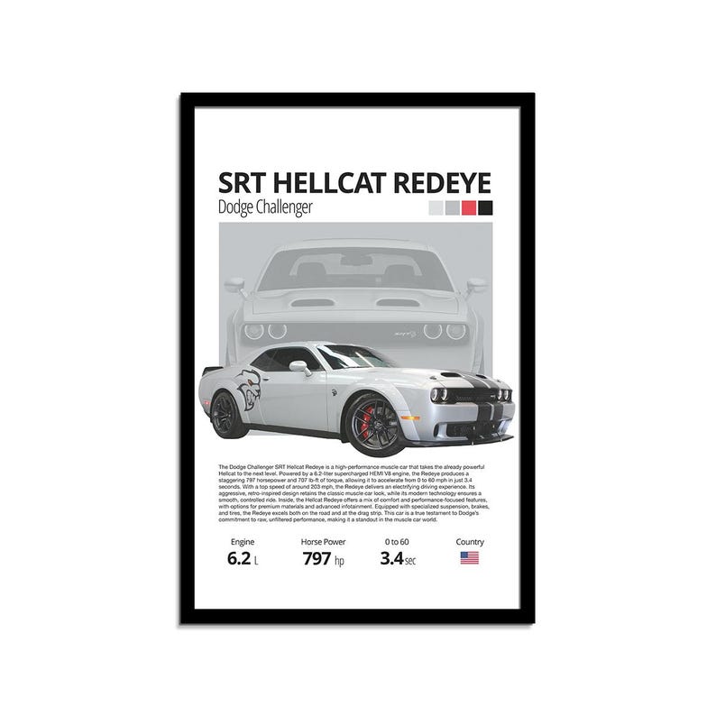 Dodge Challenger Hellcat SRT Poster – Digital Car Wall Art for ...