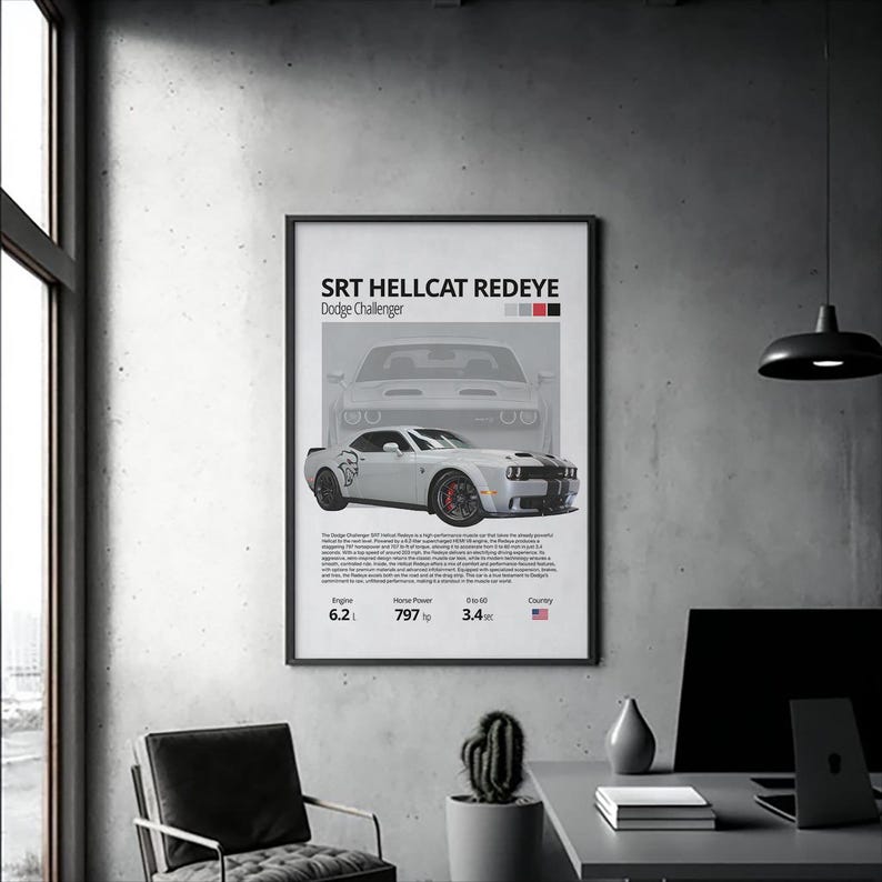 Dodge Challenger Hellcat SRT Poster – Digital Car Wall Art for ...