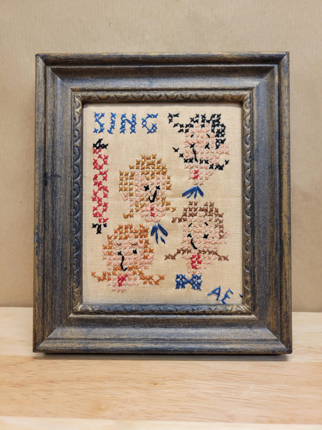 1970s Pauline Denham SING Barbershop Quartet Framed Cross Stitch ...