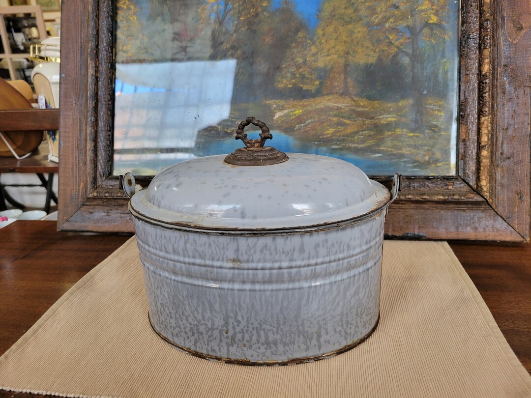 CSA Vintage 1930s Graniteware Gray Grey Enamel Casserole Pail Lunch ...