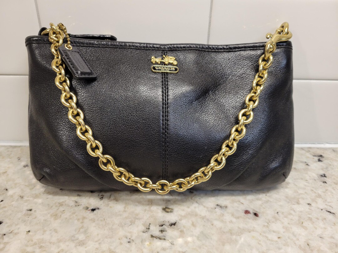 Vintage Coach Madison Small Black Leather Shoulder Bag Purse Clutch ...